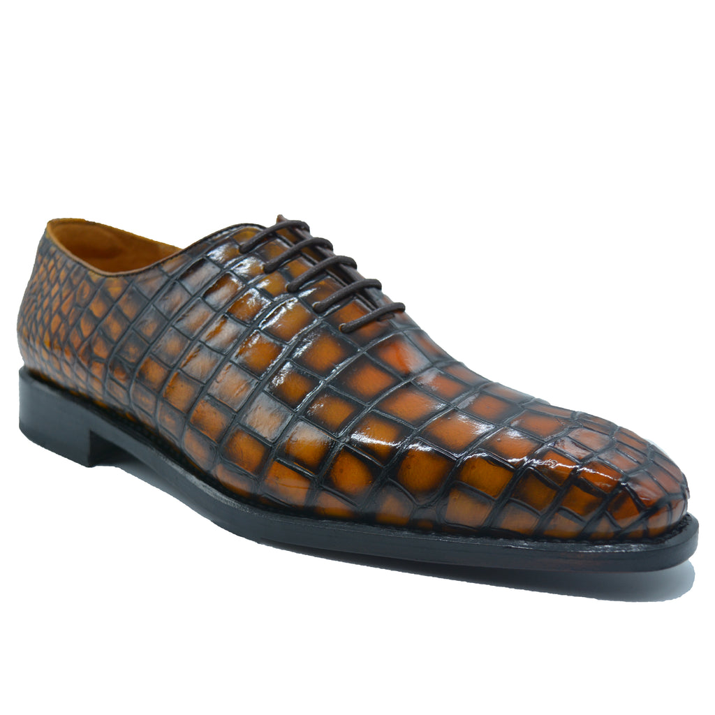 Burnished Alligator Lace-Up Oxford Sport-Rust