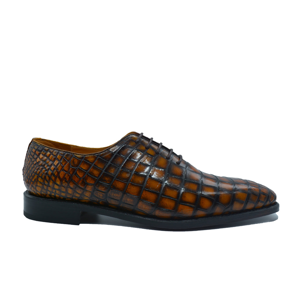 Burnished Alligator Lace-Up Oxford Sport-Rust
