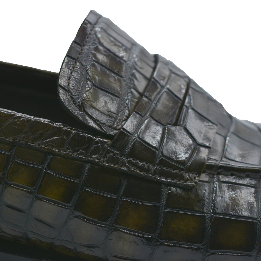 Men's alligator Black green classic penny loafers