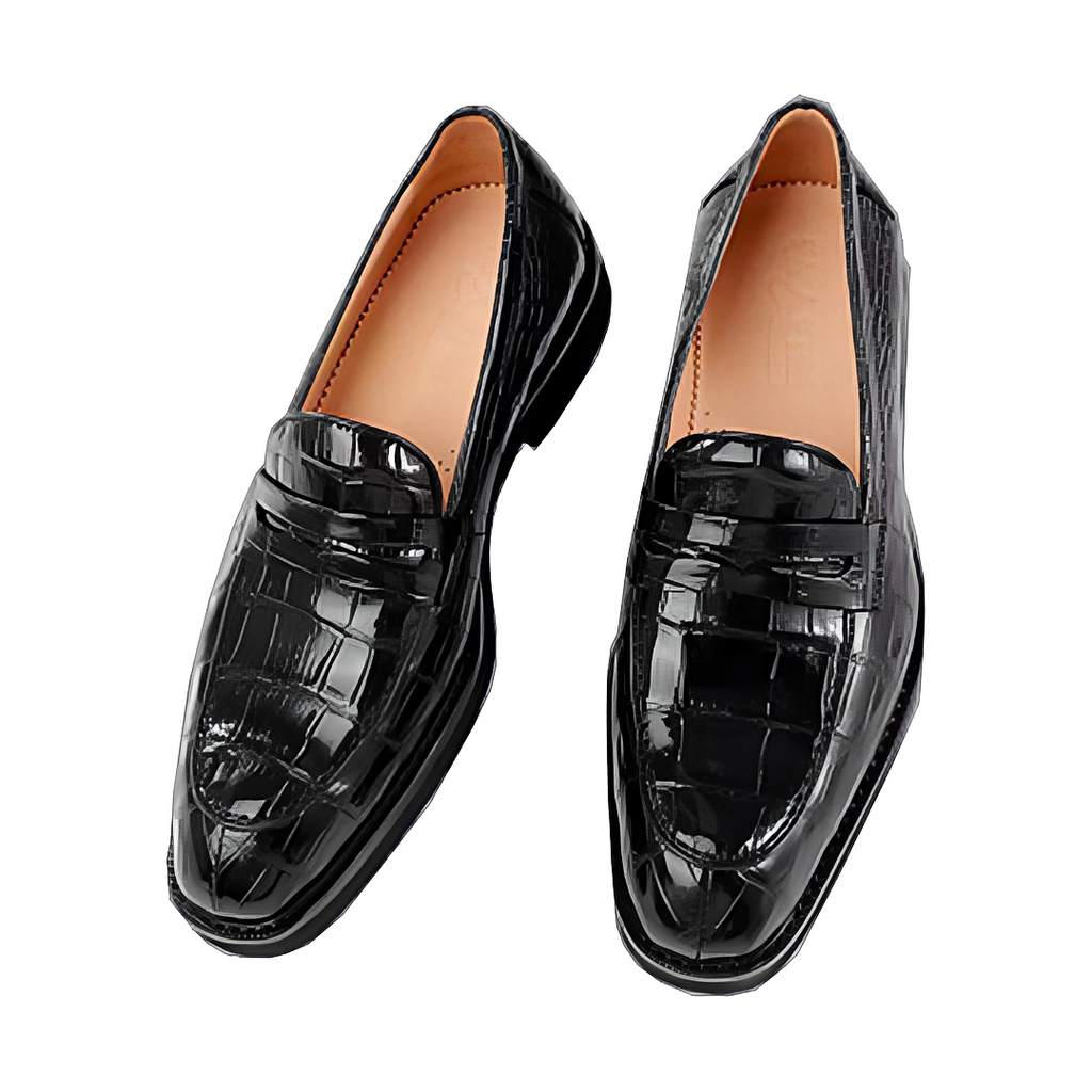 Black Penny Loafers | MEN'S LUXURY DESIGNER SHOES BLACK ALLIGATOR LOAF