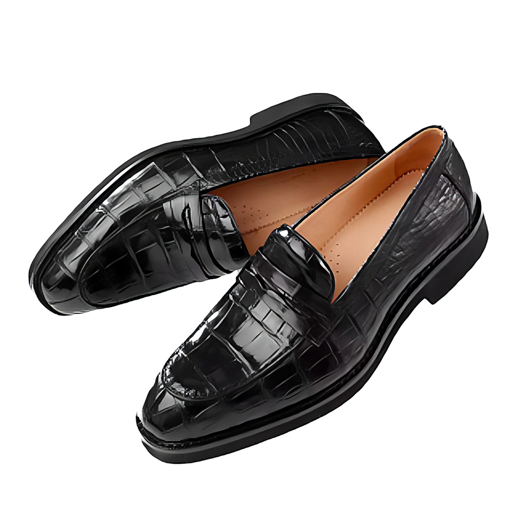 Black Penny Loafers | MEN'S LUXURY DESIGNER SHOES BLACK ALLIGATOR LOAF